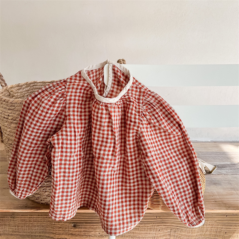 2023秋新作 ins 韓国風子供服 キッズ 女の子 ブラウス 長袖 トップス シャツ チェック柄 2色 80-130cm LENA 問屋・仕入れ・卸・卸売の専門【仕入れならNETSEA】
