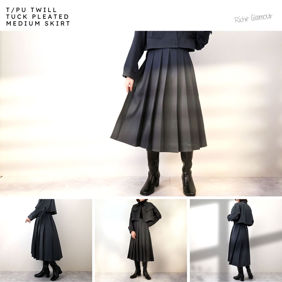 期間限定特価 T/Puツイル タックプリーツ ミディアムスカート(31392) 株式会社 ゼノンインターナショナル 問屋・仕入れ・卸・卸売の専門【仕入れならNETSEA】