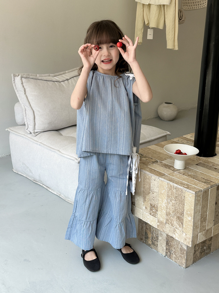 2024夏新作 ベビー服 韓国風子供服 女の子 袖なしトップス+ワイドパンツ 2点セット 90cm-150cm 個人事業主 Light of the sea 問屋・仕入れ・卸・卸売の専門 ...