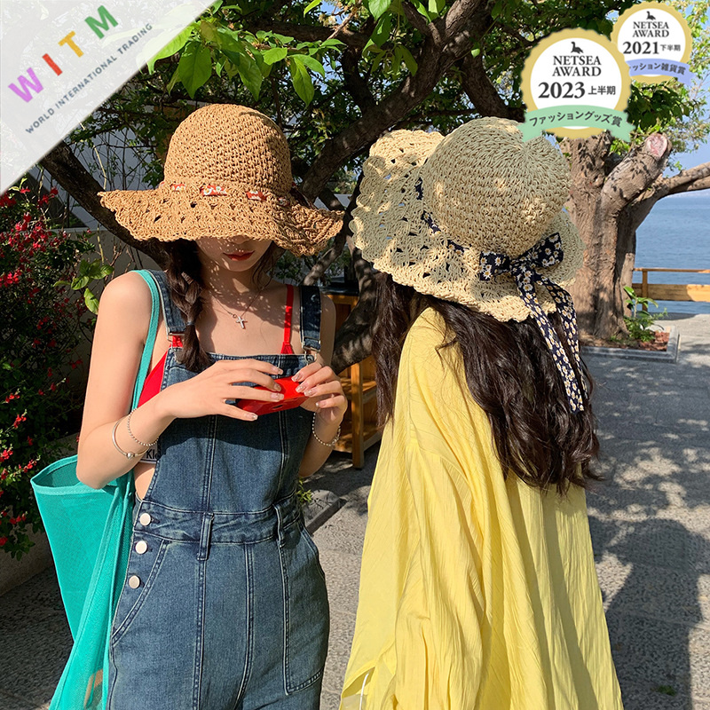 2025夏新作 麦わら帽子 蝶結びリボン付き 小顔効果 草編み 紫外線対策 UVカット | 卸売・ 問屋・仕入れの専門サイト【NETSEA】
