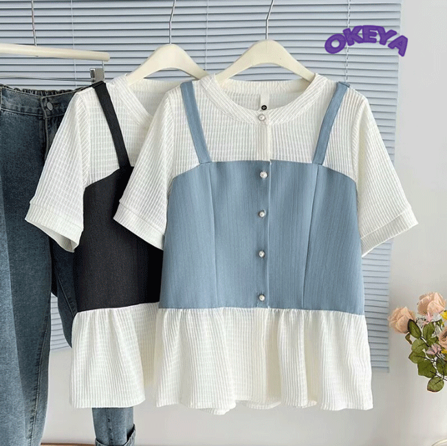 2025年夏新作 韓国風 レディース服 トップス tシャツ 半袖 切り替え ファション 2色展開 XL#-4XL# | 卸売・ 問屋・仕入れの専門サイト【NETSEA】