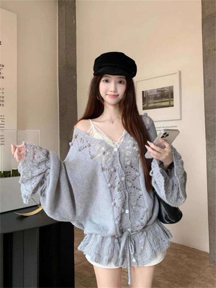 限定SALE 25年新作登場 韓国ファッション 2025秋 ニットトップス Vネック 透かし模様 ロング袖 | 卸売・ 問屋・仕入れの専門サイト【NETSEA】