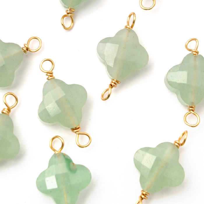 【K14GF／1個売り】グリーンアベンチュリン コネクター クローバーカット 天然石チャーム 約18×10mm | 卸売・ 問屋・仕入れの専門サイト【NETSEA】