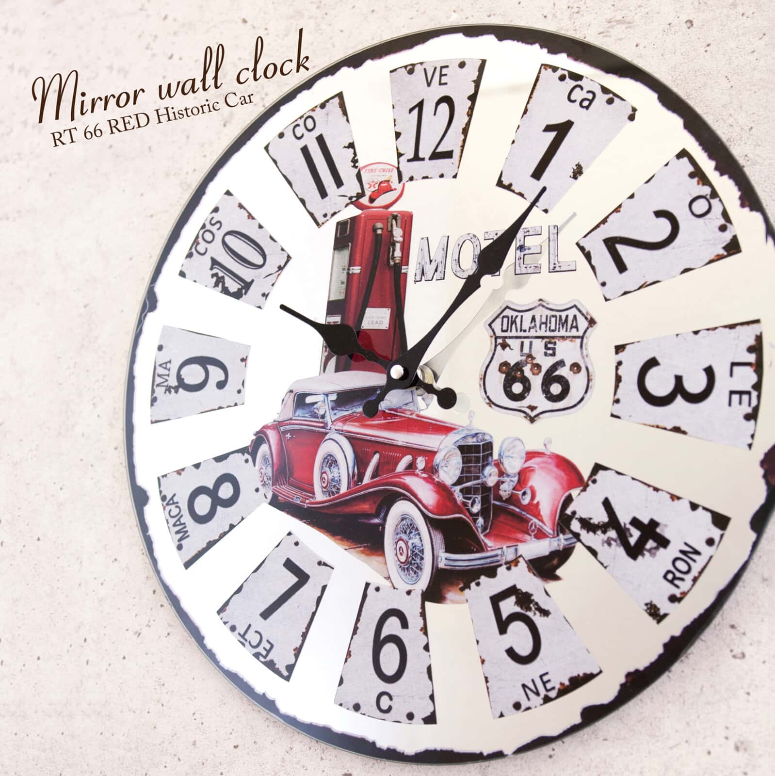 ミラーウォールクロック RT 66 RED Historic Car 17A6252 | 卸売・ 問屋・仕入れの専門サイト【NETSEA】