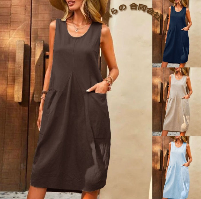 2024夏新作 レディース服 ワンピース 綿麻 Aラインワンピース 無袖 ロングワンピース S#-XXL# | 卸売・ 問屋・仕入れの専門サイト【NETSEA】