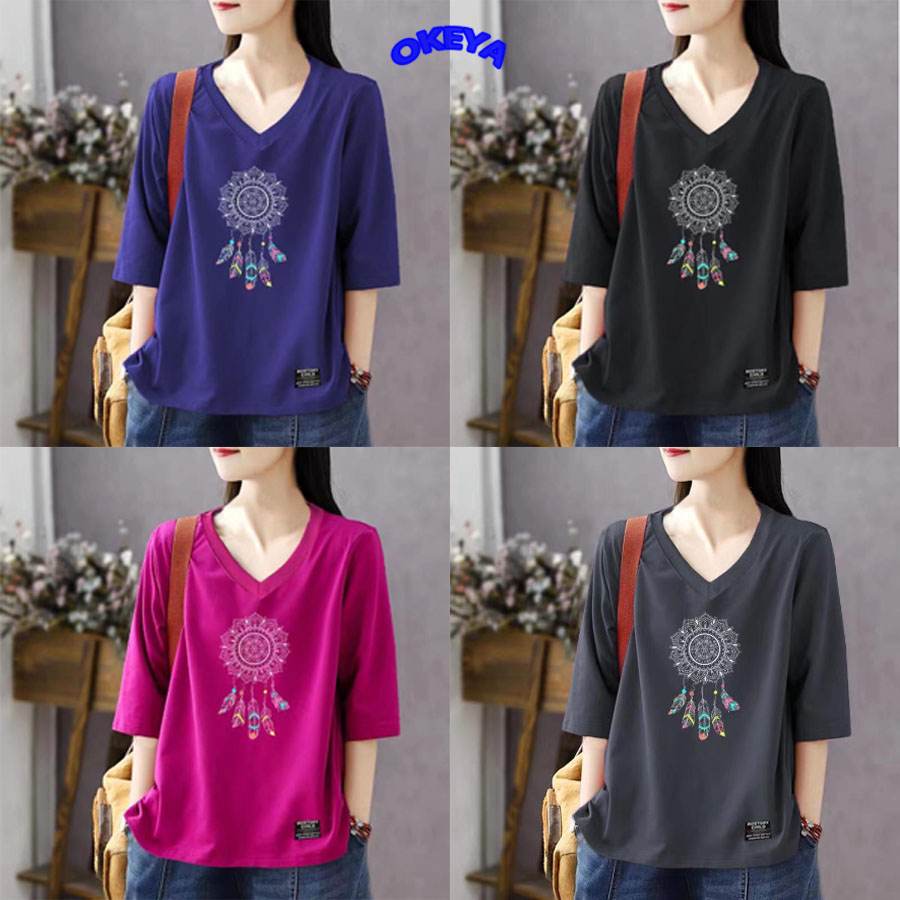 2024年夏新作 レディース服 トップス tシャツ vネック ゆったり コットン 4色展開 L#-4XL# 個人事業主 OKEYA 問屋・仕入れ・卸・卸売の専門【仕入れならNETSEA】