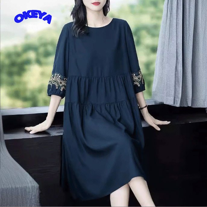 2024年夏新作 レディース服 ワンピース 五分袖 切り替え 刺繍 民族風 2色展開 L#-6XL# 個人事業主 OKEYA | 卸売・ 問屋・仕入れの専門サイト【NETSEA】