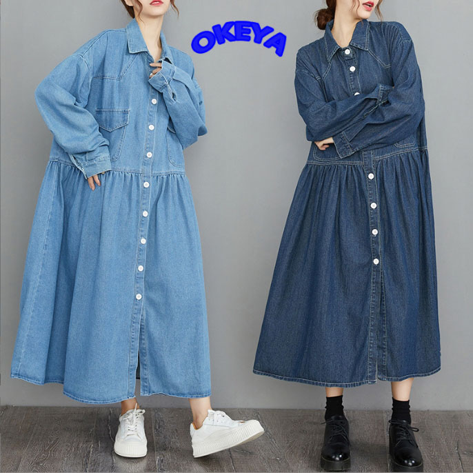 レディース服 2024年秋冬新作 ワンピース ロングワンピース デニム 前開き ゆったり L#-XL# 個人事業主 OKEYA | 卸売・ 問屋・仕入れの専門サイト【NETSEA】