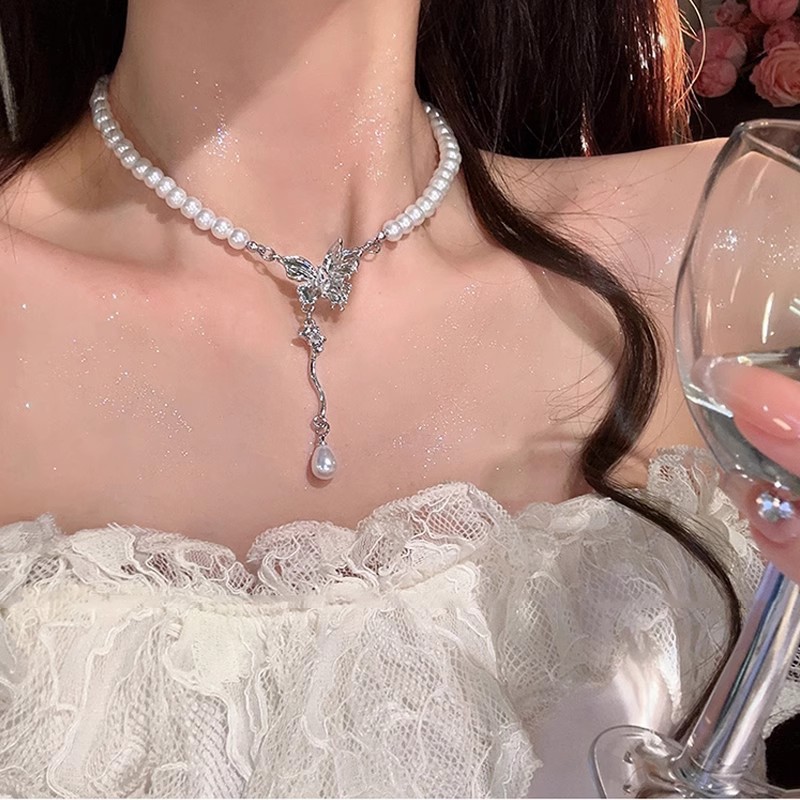 高級感 真珠ネックレス レディース ins風 百合モチーフ チタン鋼 鎖骨チェーン X1541 シルバー | 卸売・ 問屋・仕入れの専門サイト ...