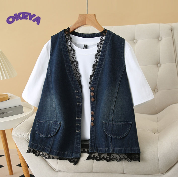 レディース服 トップス ベスト レース 切り替え ファション vネック 韓国風 お出かけ XL#-4XL# | 卸売・ 問屋・仕入れの専門サイト【NETSEA】