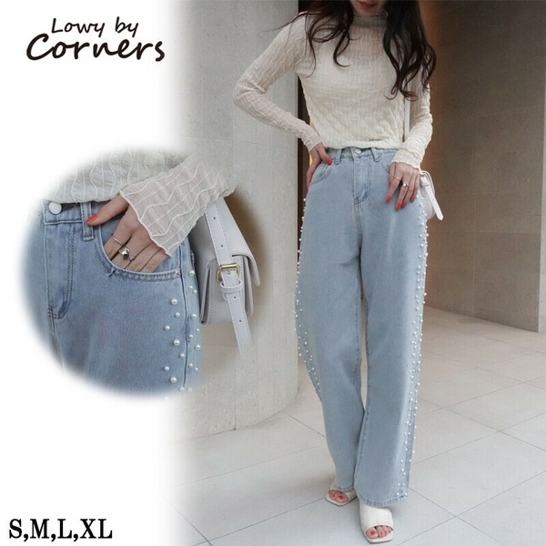 サイドパールデニムパンツ ボトムス 春 夏 SS 秋 カジュアル かわいい 大人 きれいめ おしゃれ | 卸売・ 問屋・仕入れの専門サイト【NETSEA】