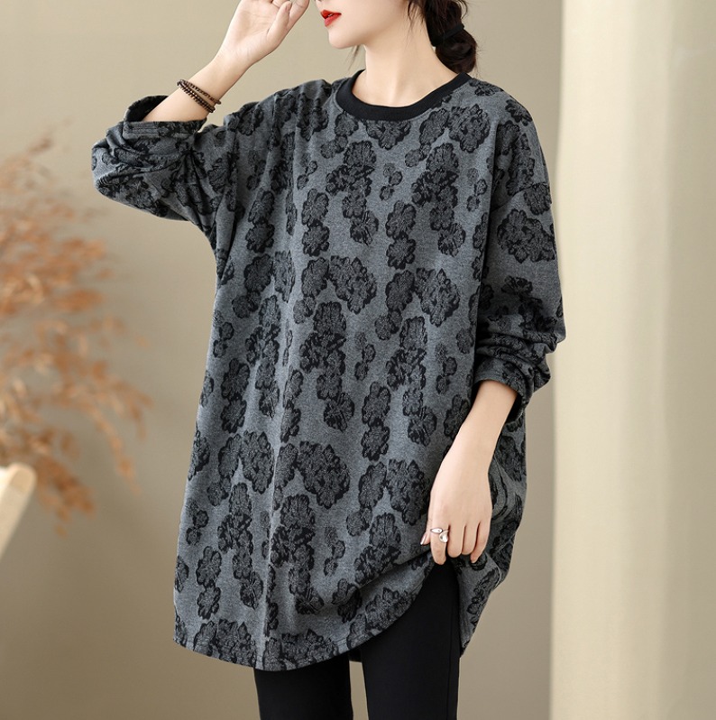 フレンチプリントロングTシャツ 秋冬 ゆったり着回し効くミディ丈トップス大きいサイズ レディ-ス | 卸売・ 問屋・仕入れの専門サイト【NETSEA】